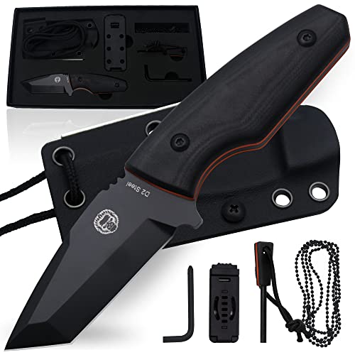 The Tanto Survival Neck Knife Giftset for Outdoors (Black Blade + Oran ...